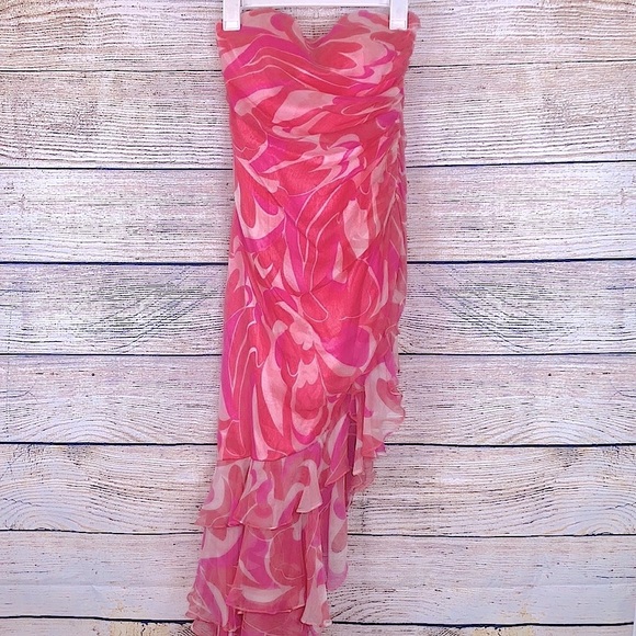 Xcite Prom | Dresses | Pink Asymmetrical Ruffle Strapless Silk Dress ...